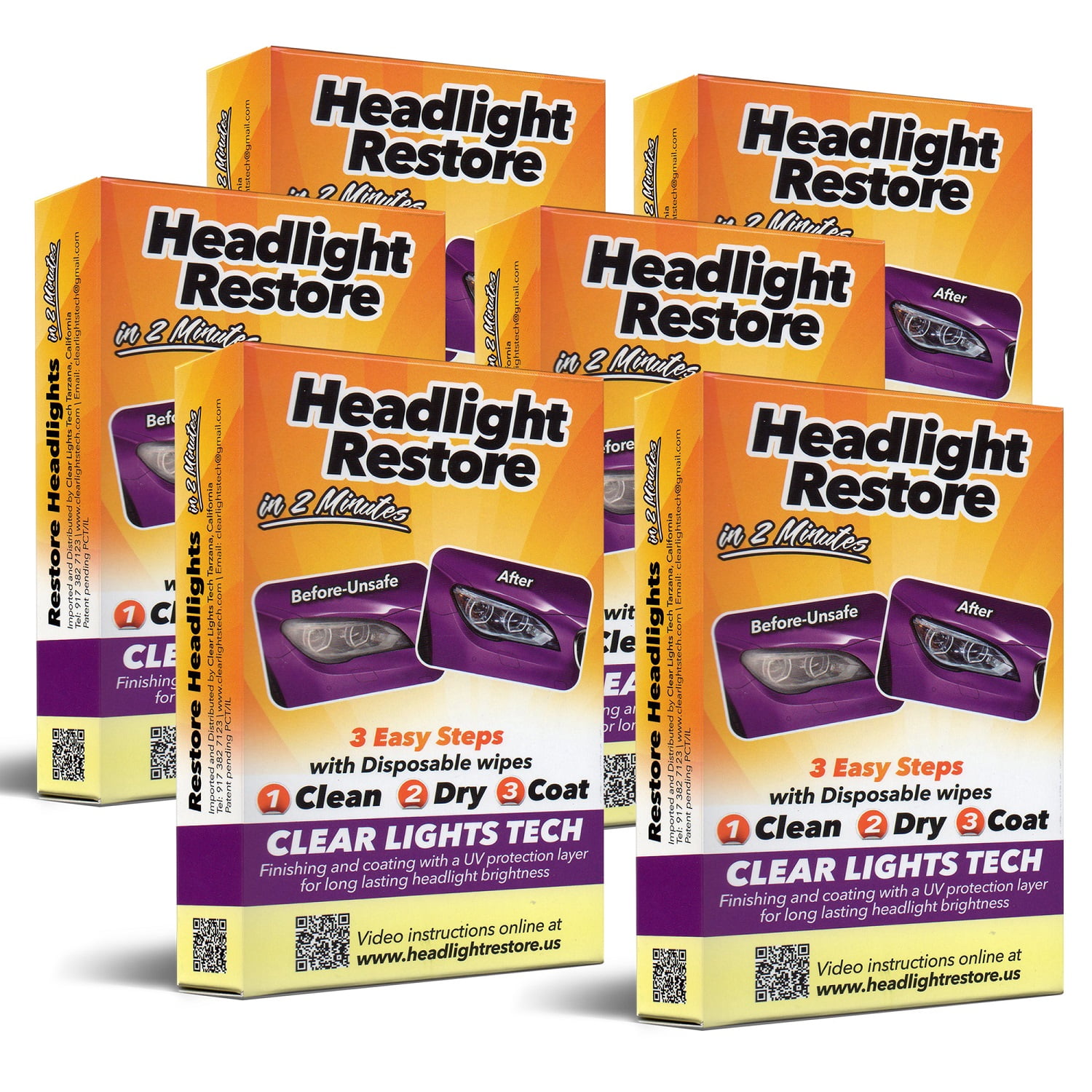 CLT Car Headlight Restoration Kit, Headlight Restorer Wipes (6 ...