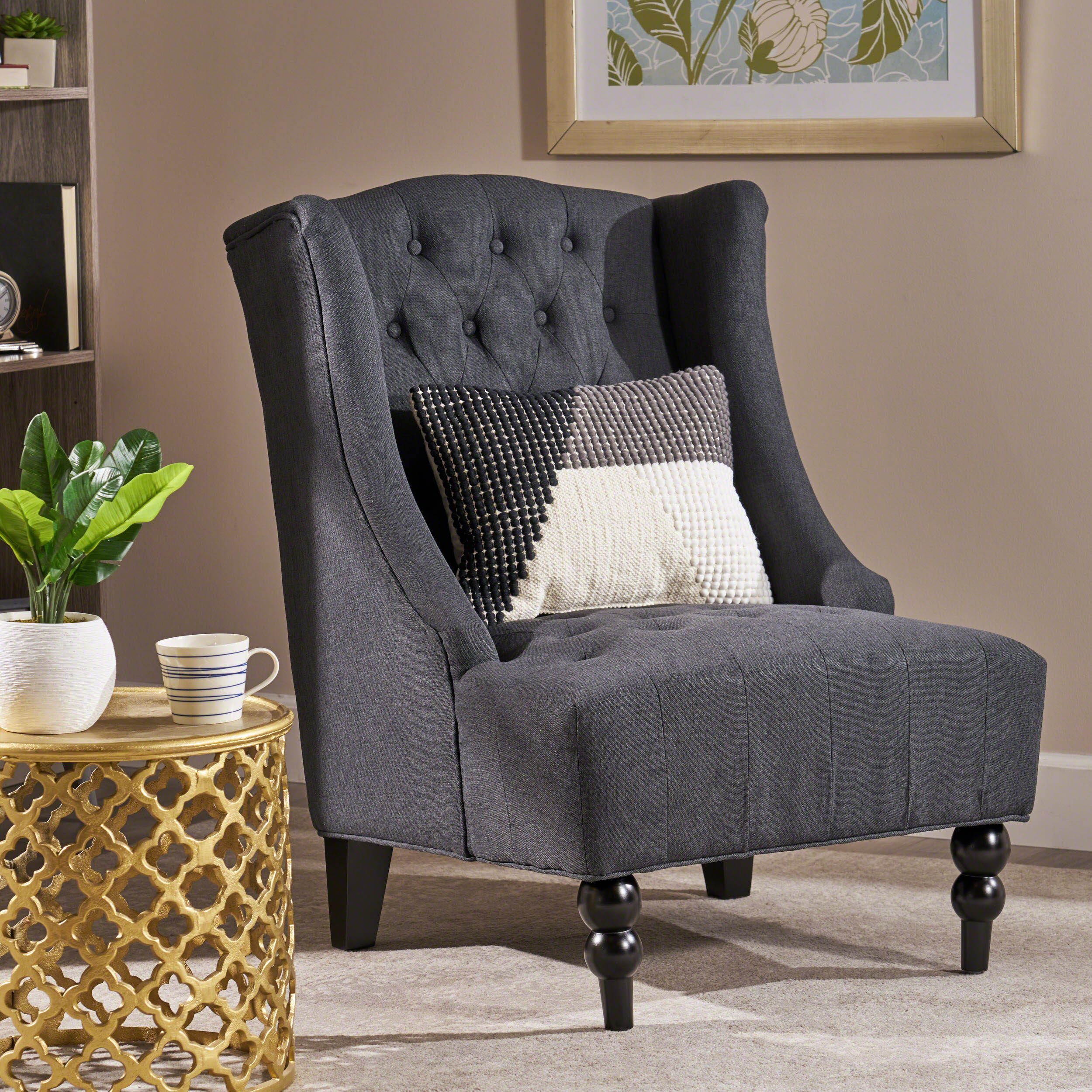 CLUB CHAIR Wingback Birch Wood Legs Button-tufted Diamond Stitch ...