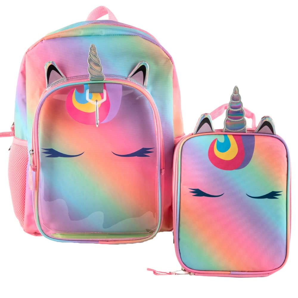 CLUB LIBBY LU Ombre Unicorn Backpack with Lunch Box Set for Girls, 3 Piece Value Bundle, 16 Inch ...