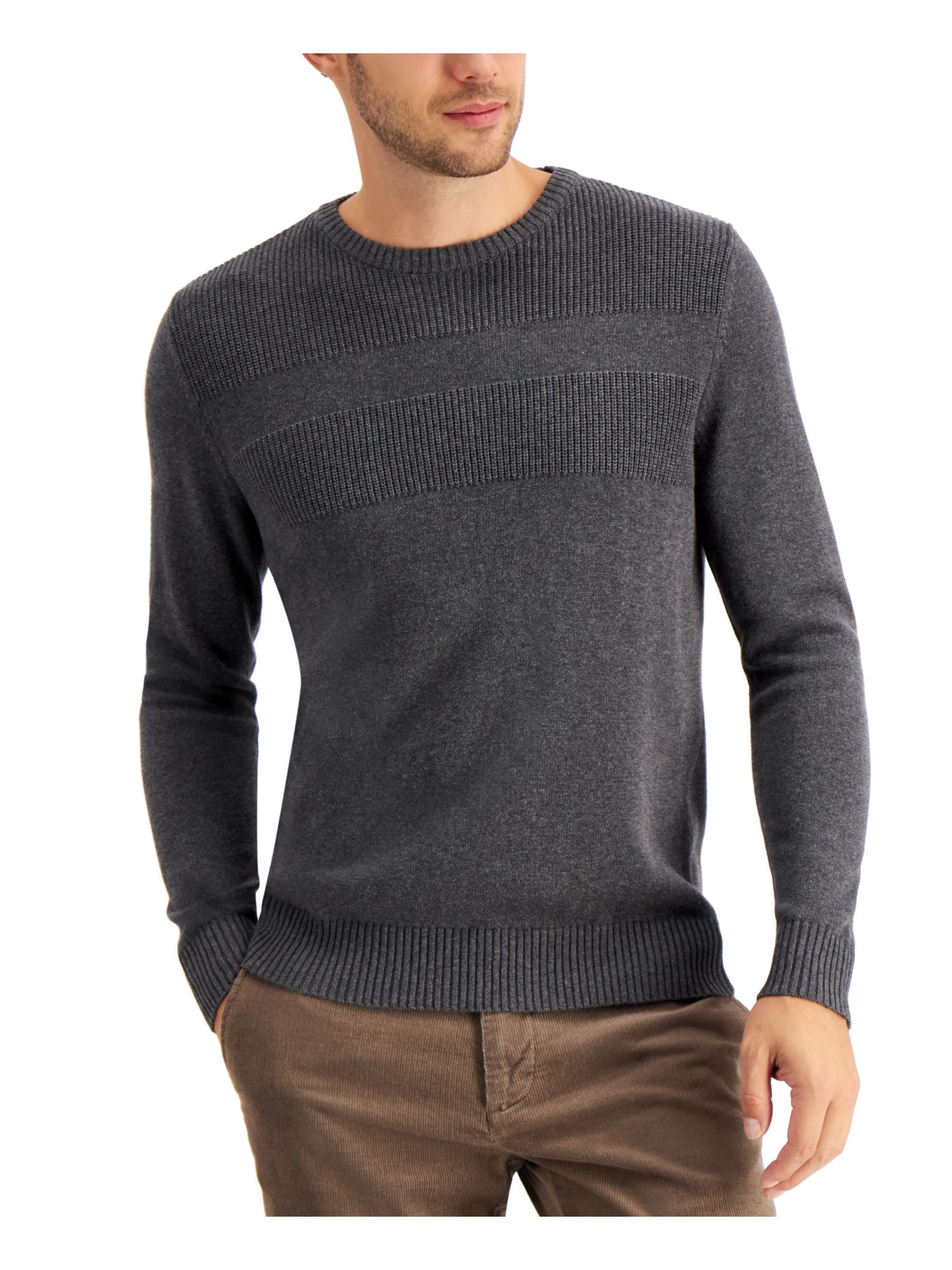 CLUBROOM Mens Gray Heather Long Sleeve Crew Neck Cotton Pullover ...