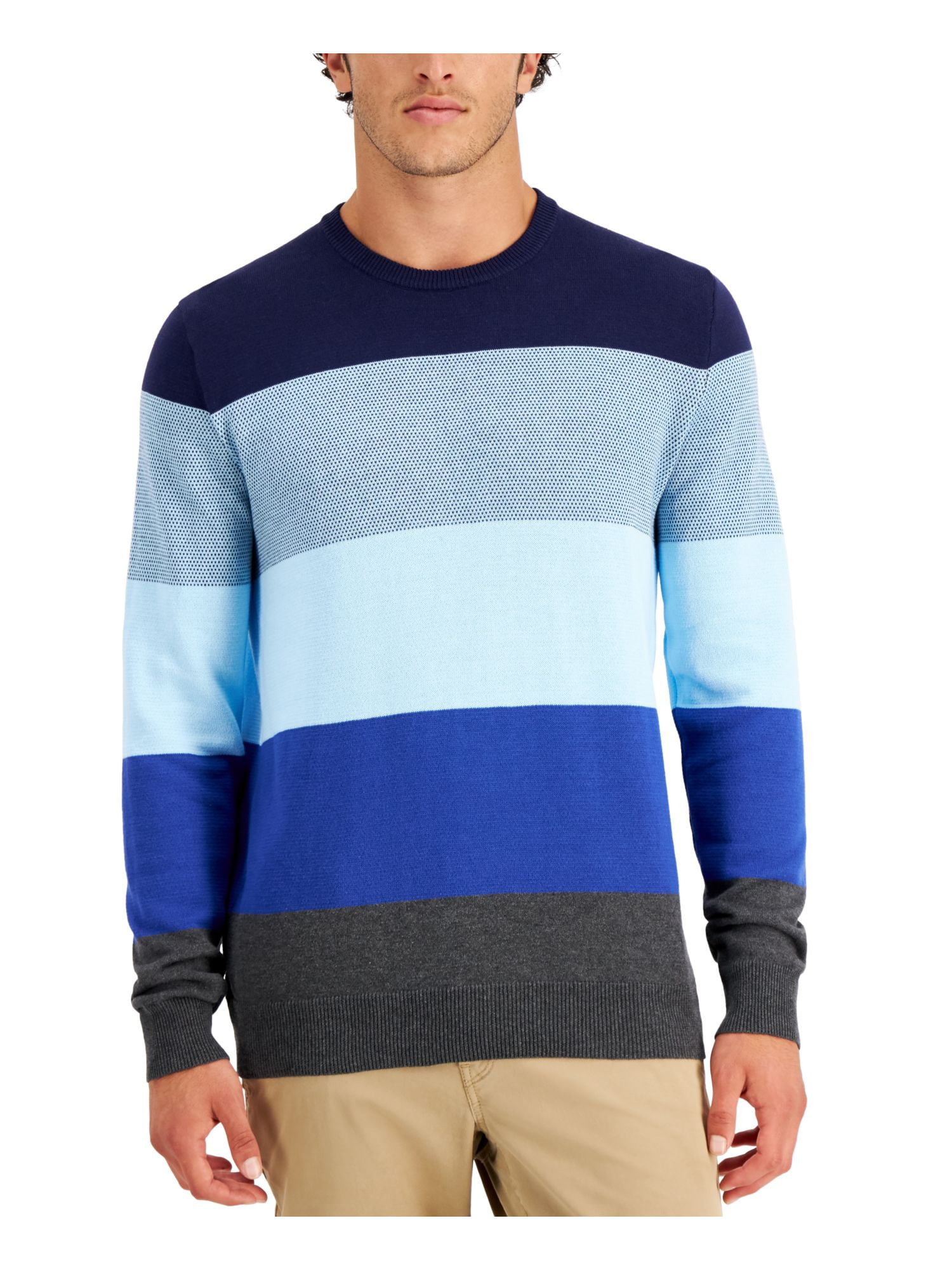 CLUBROOM Mens Navy Lightweight, Color Block Crew Neck Pullover Sweater ...
