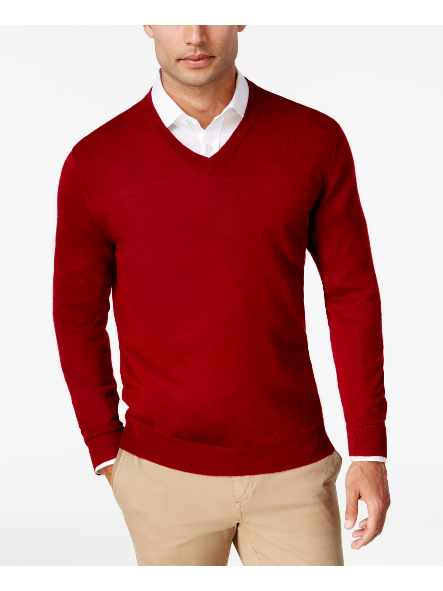 CLUBROOM Mens Red Long Sleeve V Neck Pullover Sweater XL - Walmart.com