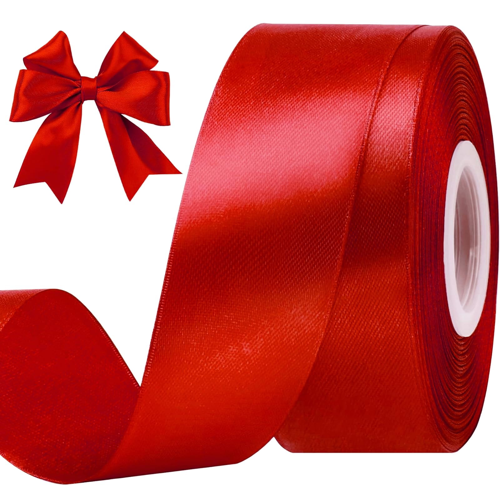 CLUEWR 1-1/2 Inches 50 AIF9 Yards Red Satin Ribbon, Solid Fabric Ribbon ...