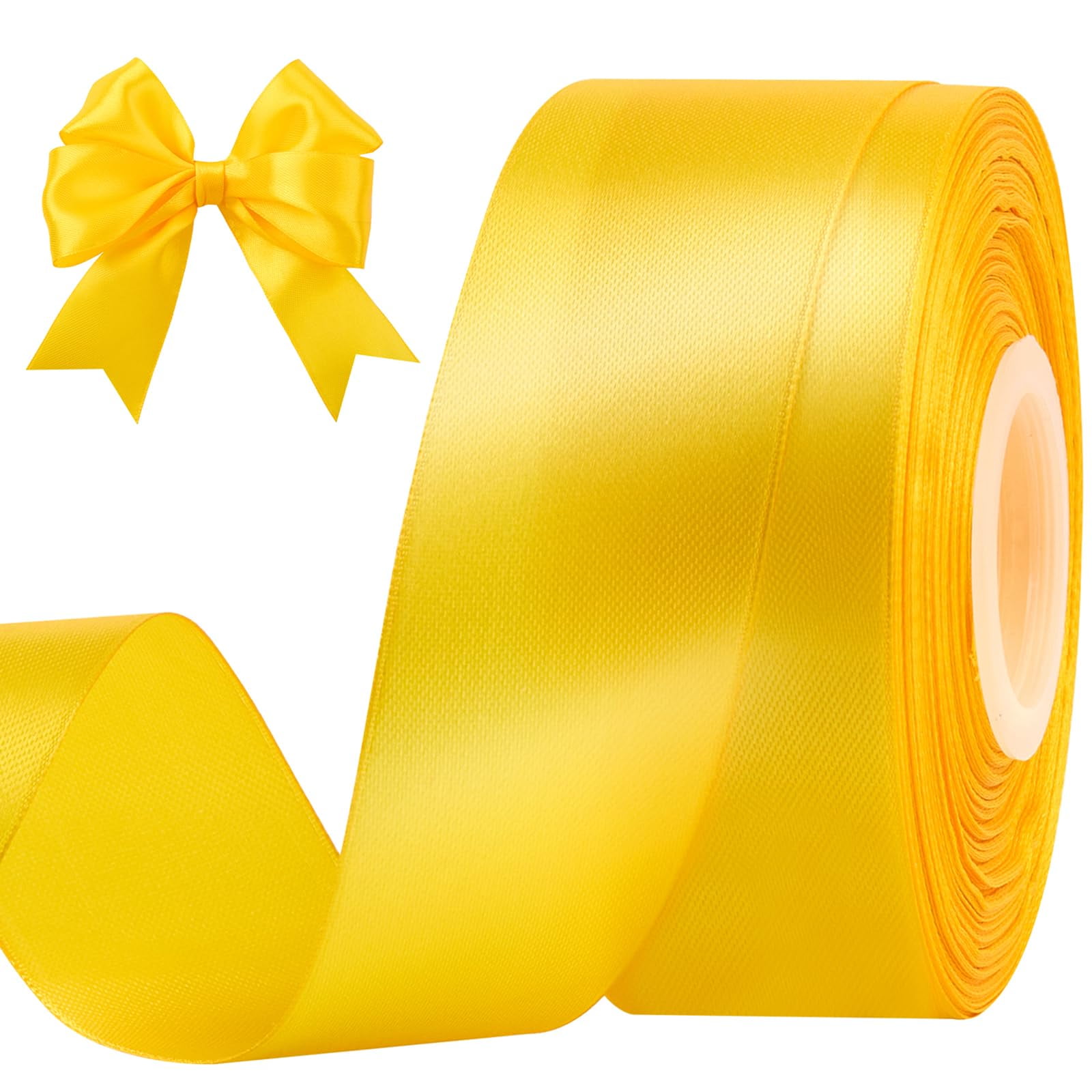 CLUEWR 1-1/2 Inches 50 BDF32 Yards Yellow Satin Ribbon, Solid Fabric ...