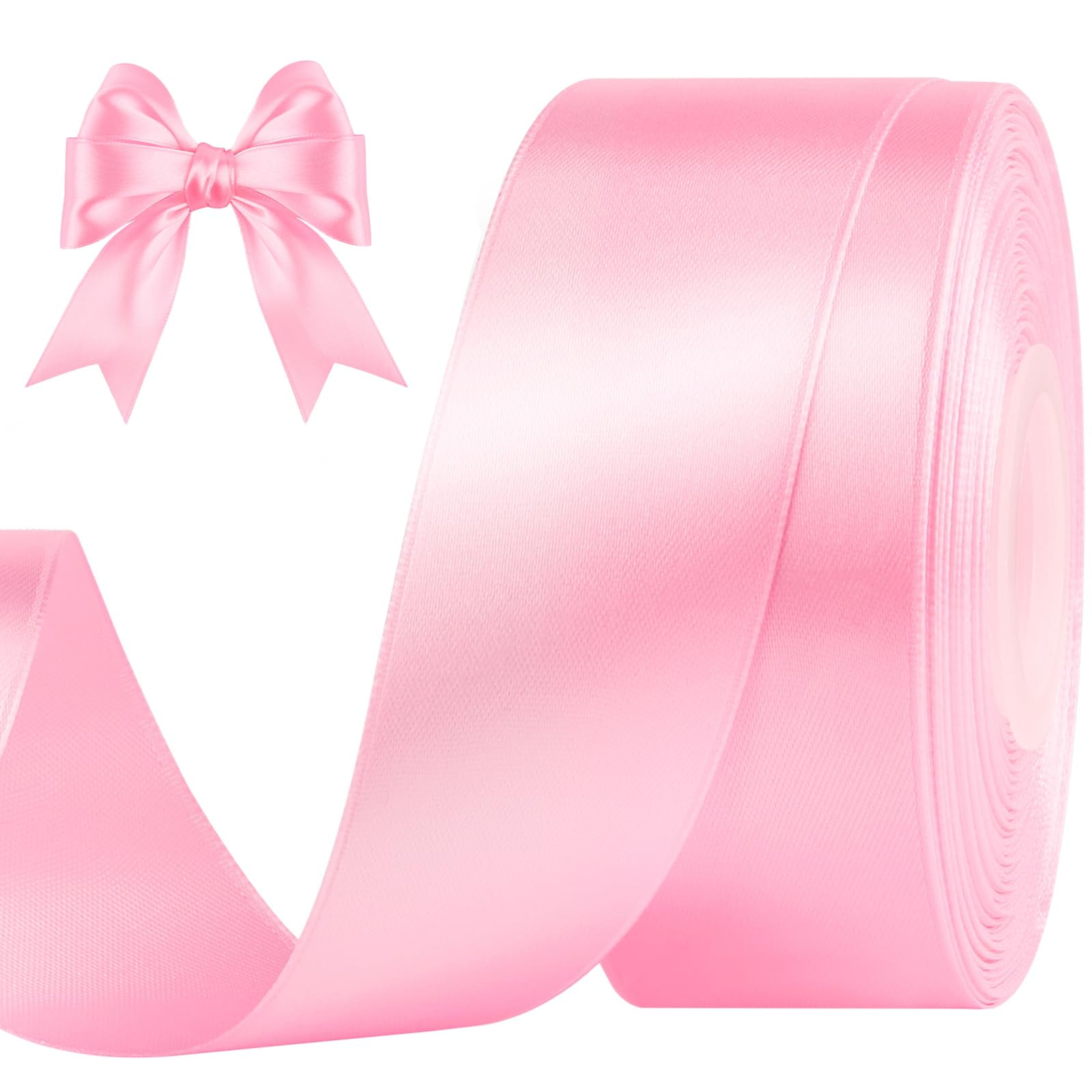 CLUEWR 1-1/2 Inches 50 VTF5 Yards Pink Satin Ribbon, Solid Fabric ...
