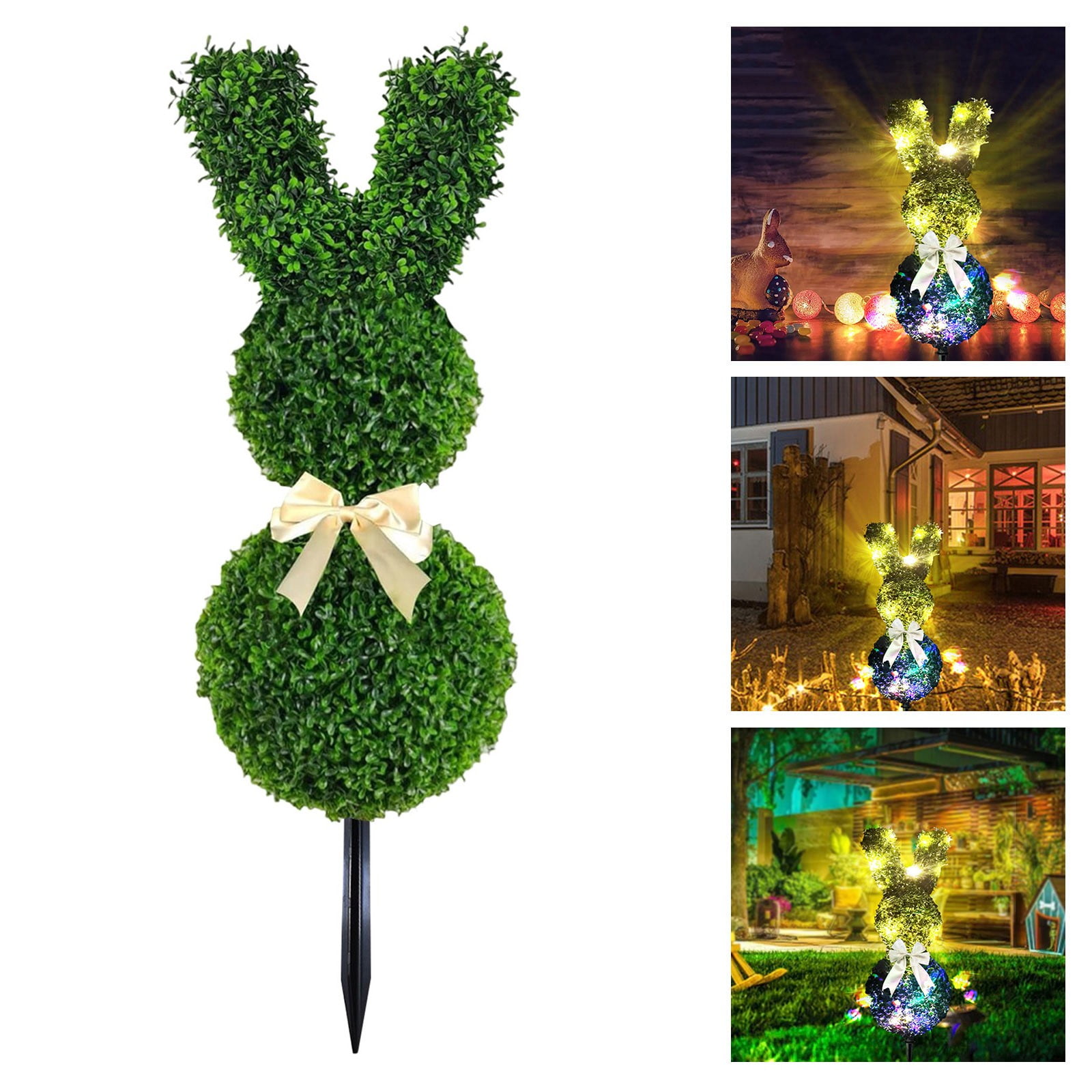 CLZOUD (2 PACK)Artificial Bunny Topiary Outdoor Decor with LED Lights ...