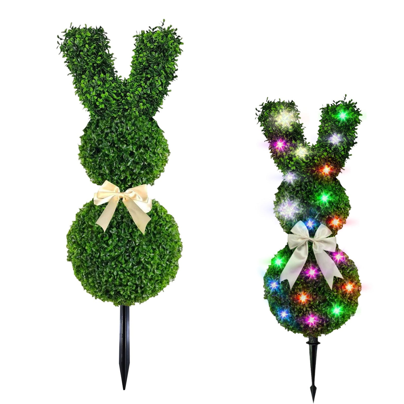 CLZOUD (2 PACK)Artificial Bunny Topiary Outdoor Decor with LED Lights ...