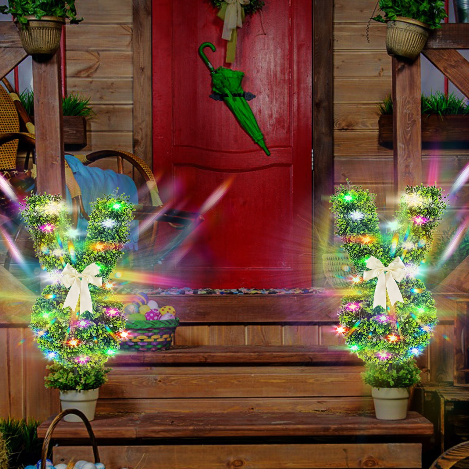 CLZOUD 2 Pack 2.3ft or 3ft Artificial Bunny Topiary Outdoor Rabbit ...