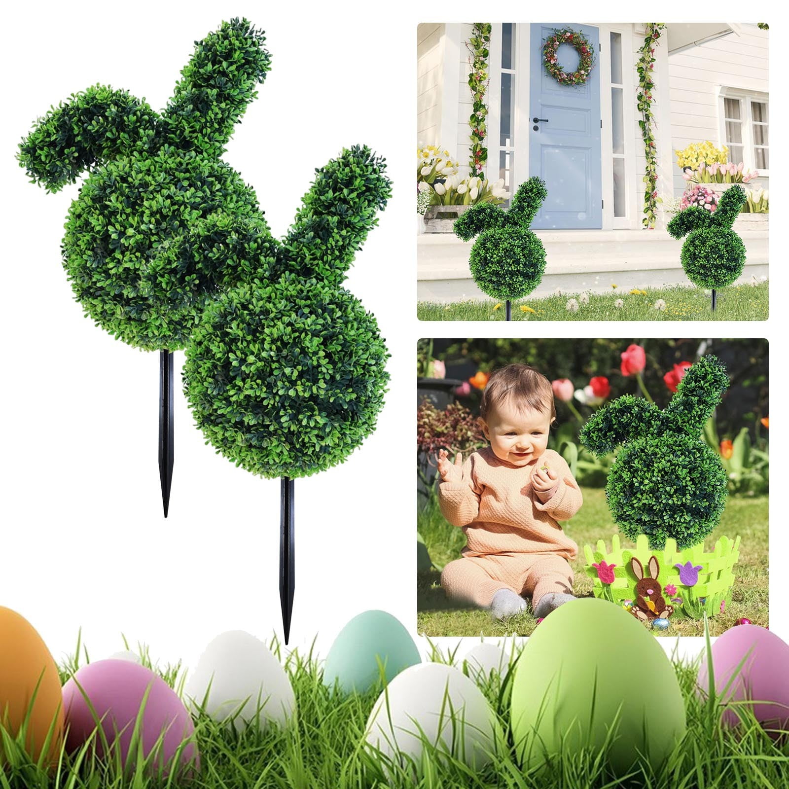 CLZOUD 2 Pack 2.3ft or 3ft Artificial Bunny Topiary Outdoor Rabbit ...