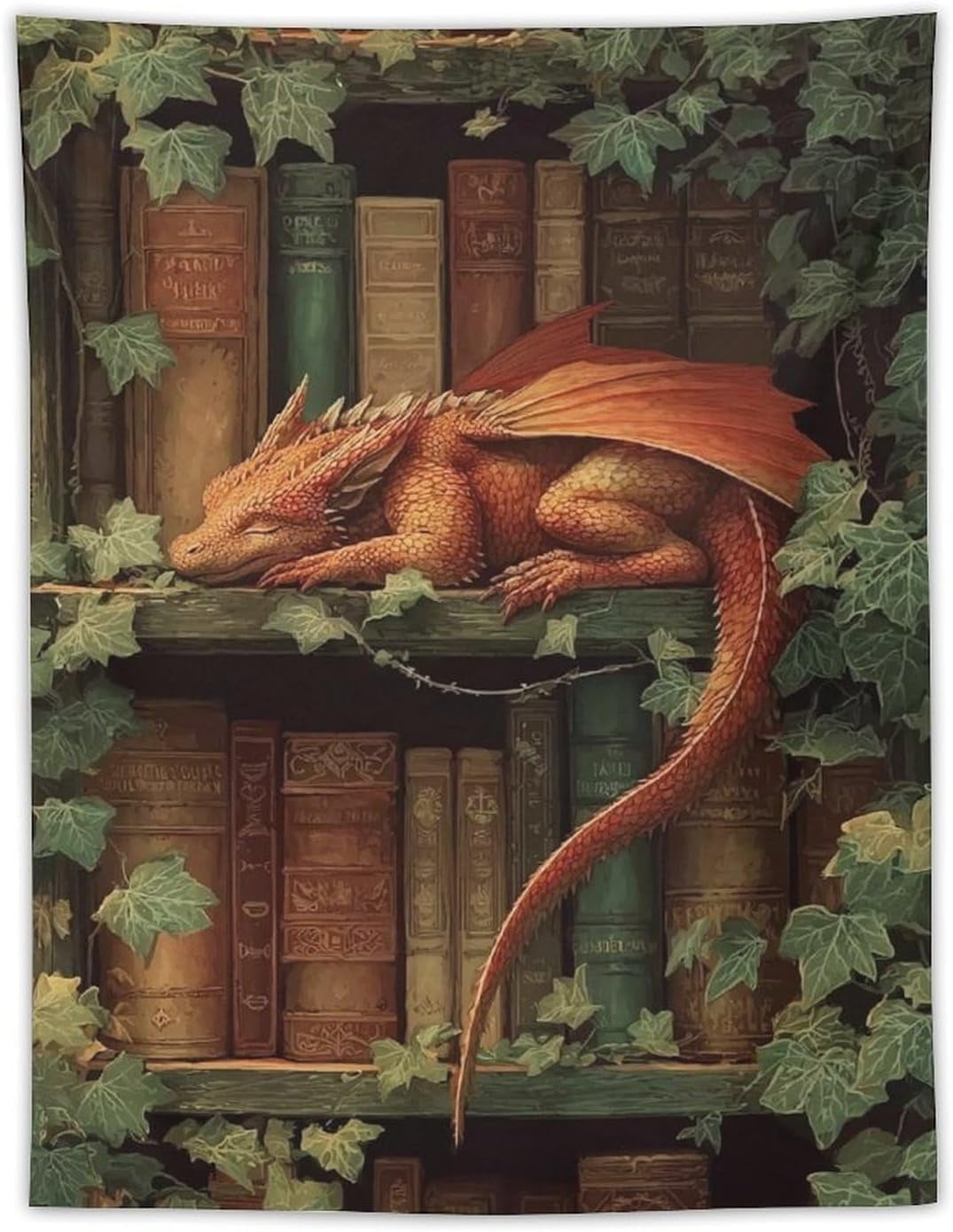 CLiqr Tapestry Bookshelf Red Dragon Sleeping Wall Hanging Aesthetic ...