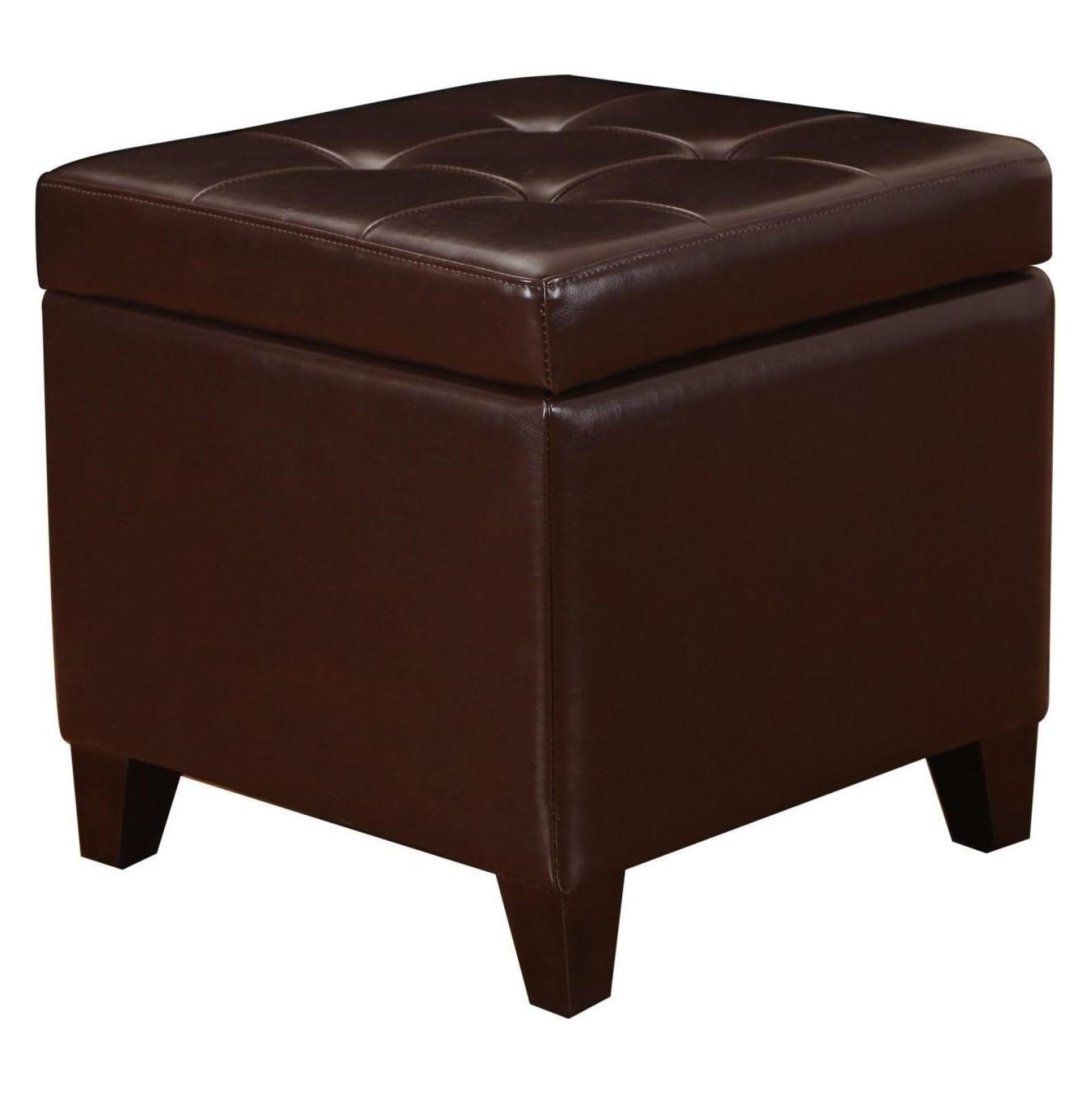 CLkPde Bonded Leather Square Tufted Footstool, 18", Brown Storage ...