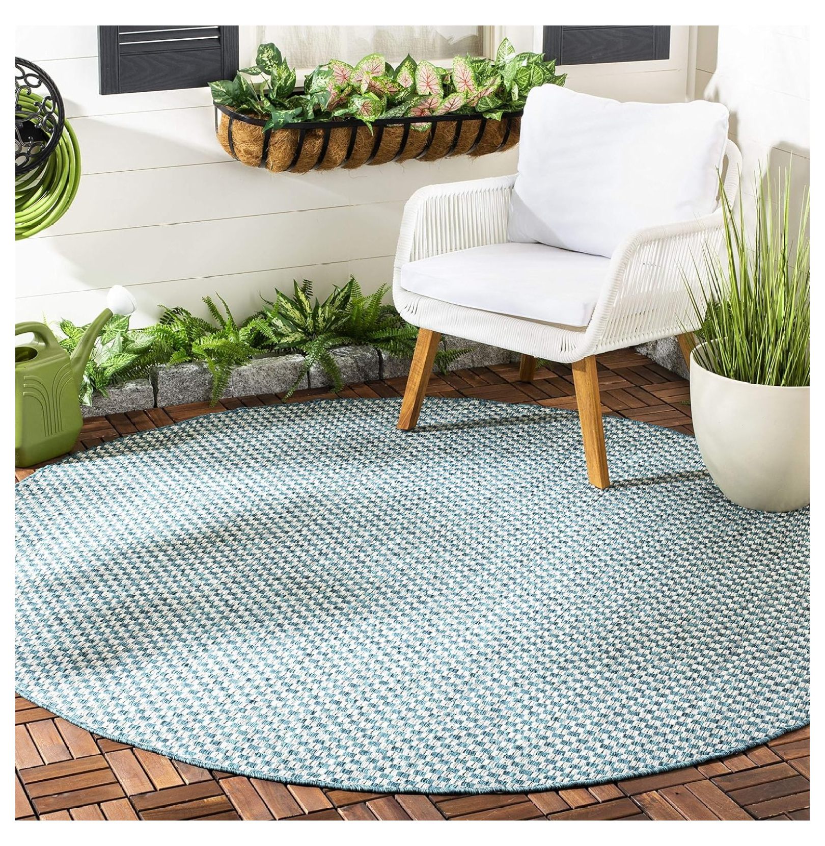 CLkPde Courtyard Collection 7'10" Round Turquoise/Light Grey CY8653 ...