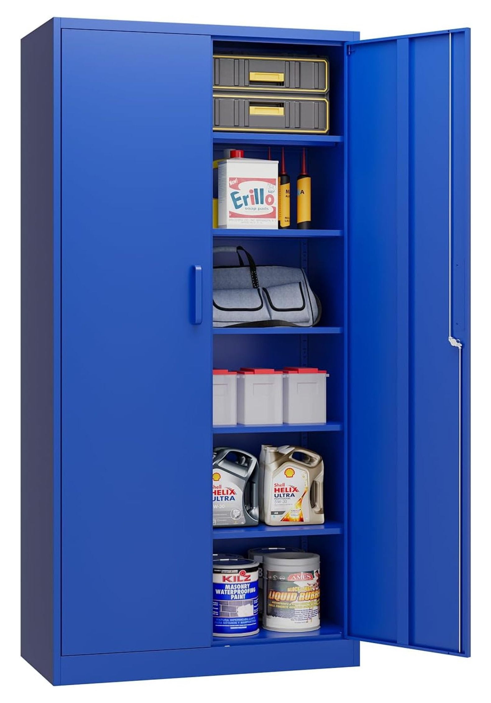 CLkPde Metal Storage Cabinet with Locking Doors, 72'' Tall Blue Steel ...