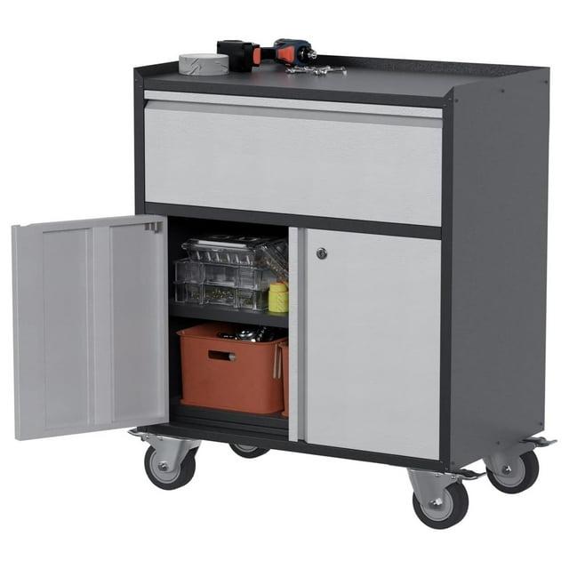 CLkPde Metal Storage Cabinet with Wheels, Mobile Metal Garage Cabinet ...