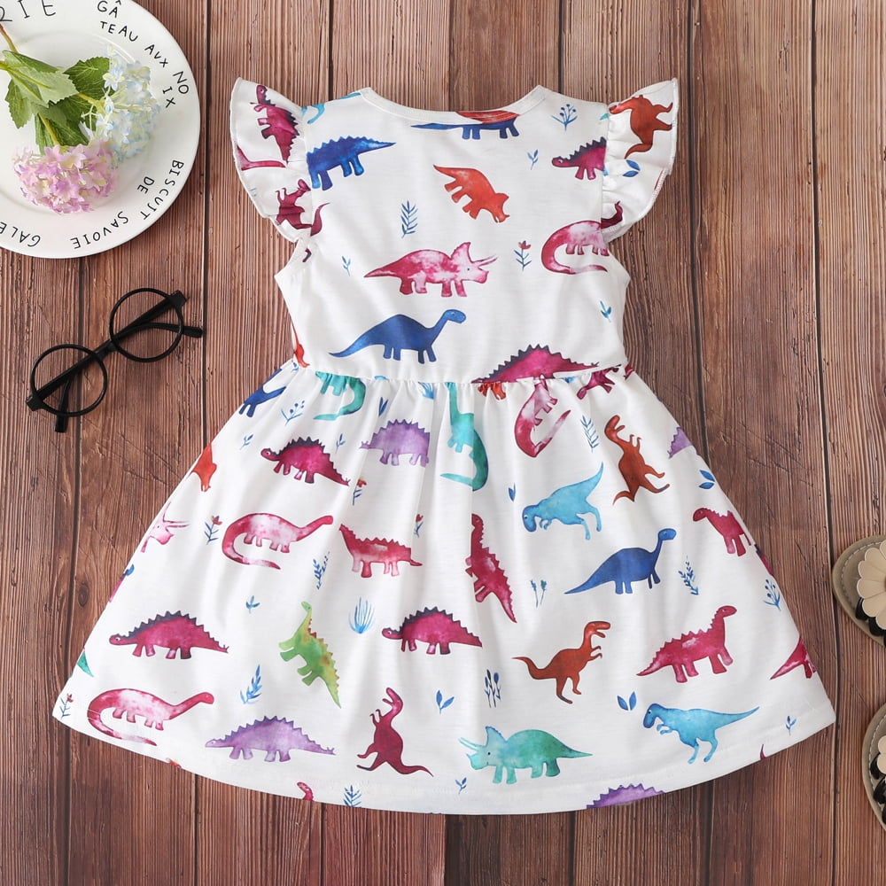 POPTEM Toddler Girl Dresses Dinosaur Dresses Sleeveless Ruffle Dress ...
