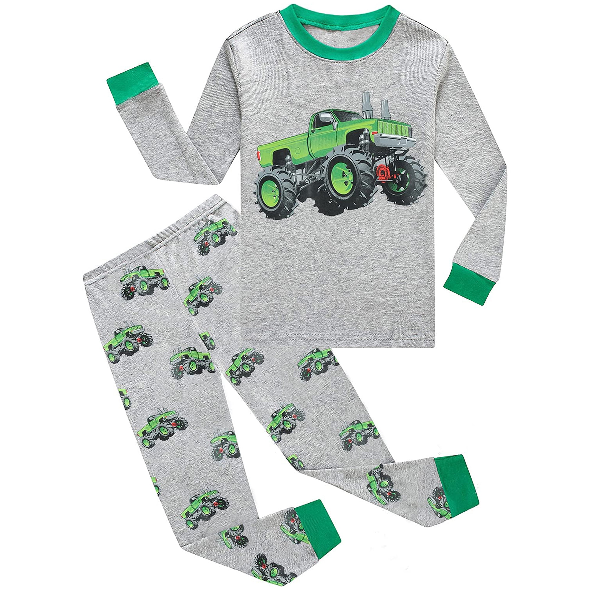 POPTEM Cotton Pajamas for Toddler Boys Truck Printed Long Sleeve Kids ...