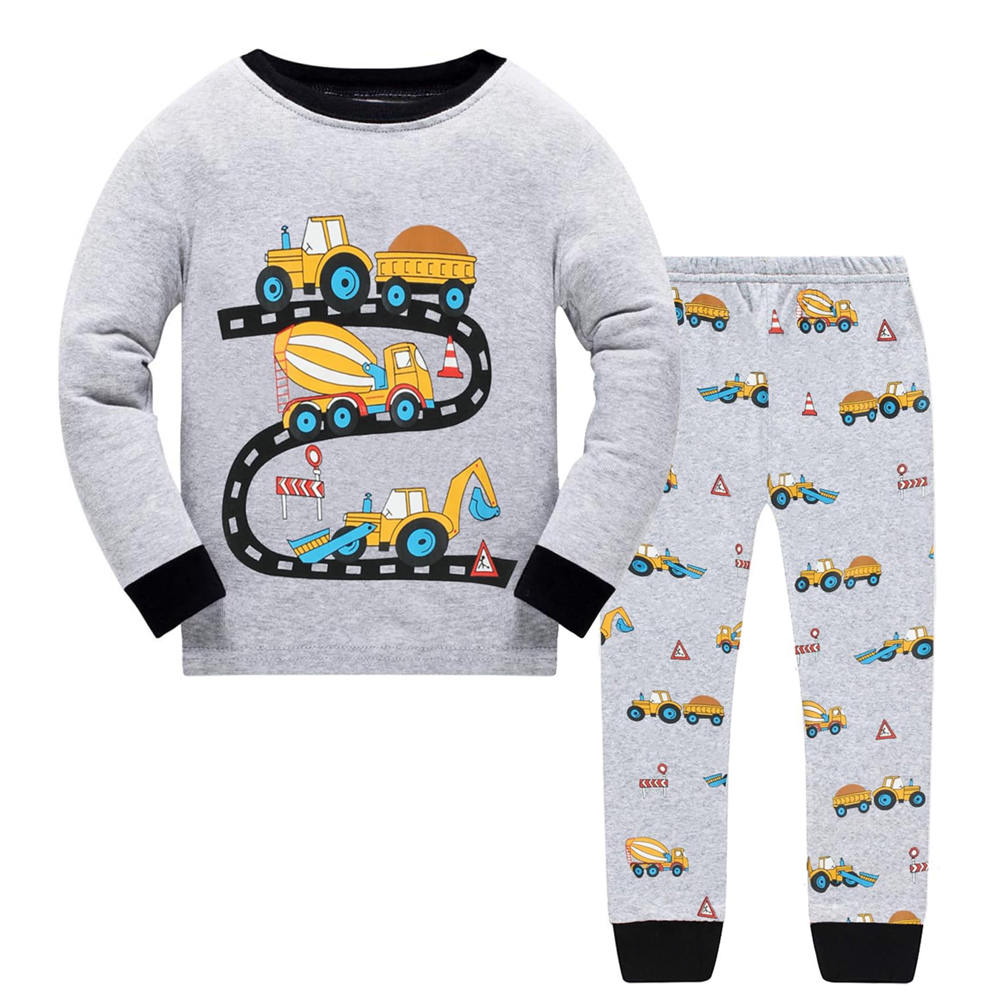 POPTEM Toddler Boys Pajamas Long Sleeve Tractor Print Cotton Sleepwear ...