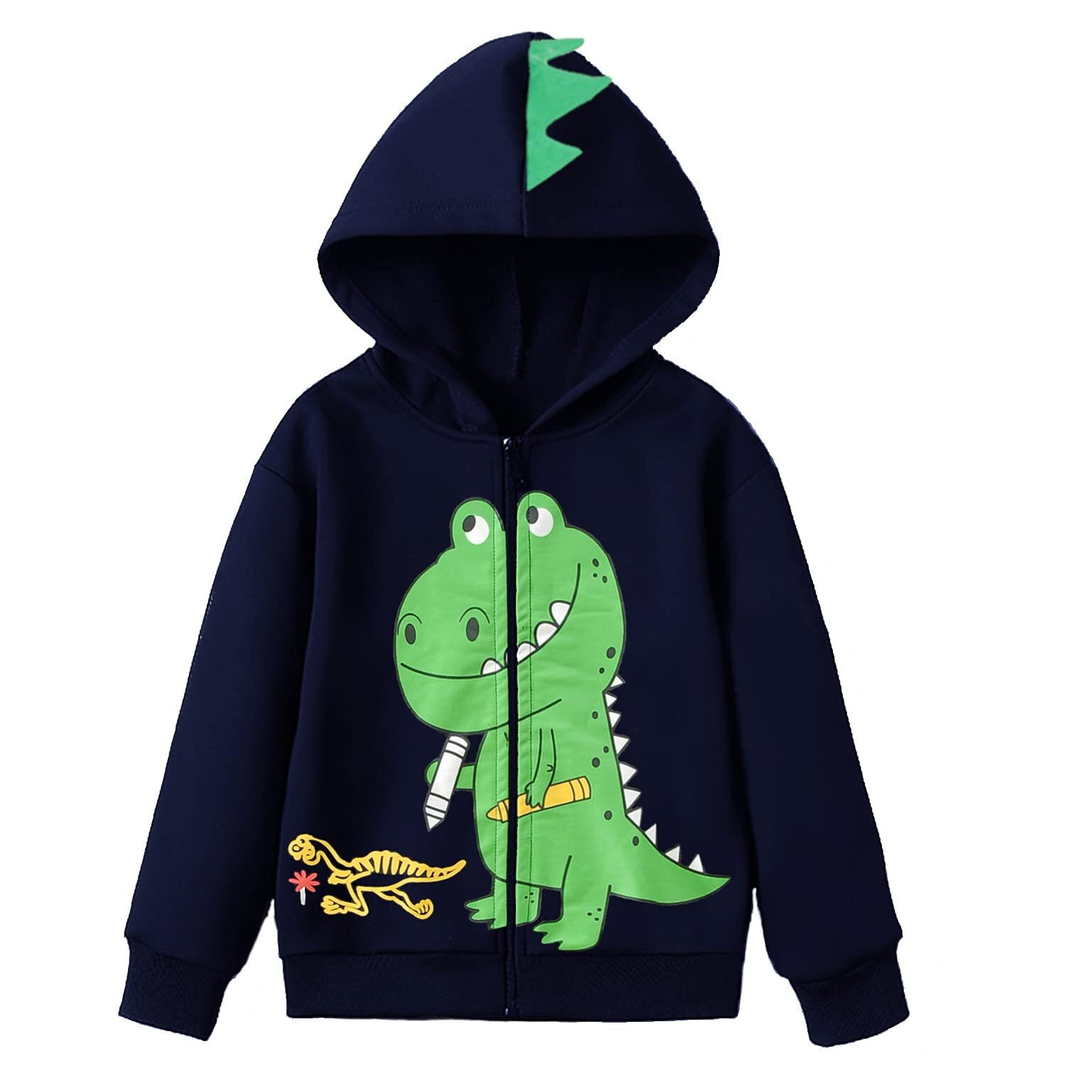 CM-Kid Toddler Boys Hooded Dinosaur Sweatshirt, Zipper Front, 100% ...