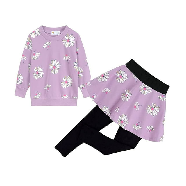 POPTEM Toddler Girls 2-Piece Outfit Set Floral Long Sleeve Tops ...