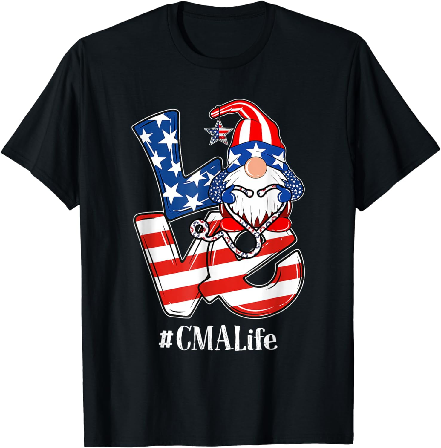 CMA 4th of July Love Gnome certified medical assistants LOVE T-Shirt ...