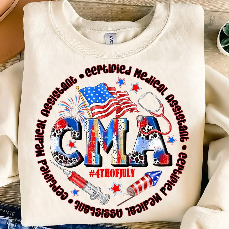CMA Life Sweatshirt – 4th of July Medical Assistant Crewneck with Patriotic USA Flag for ...
