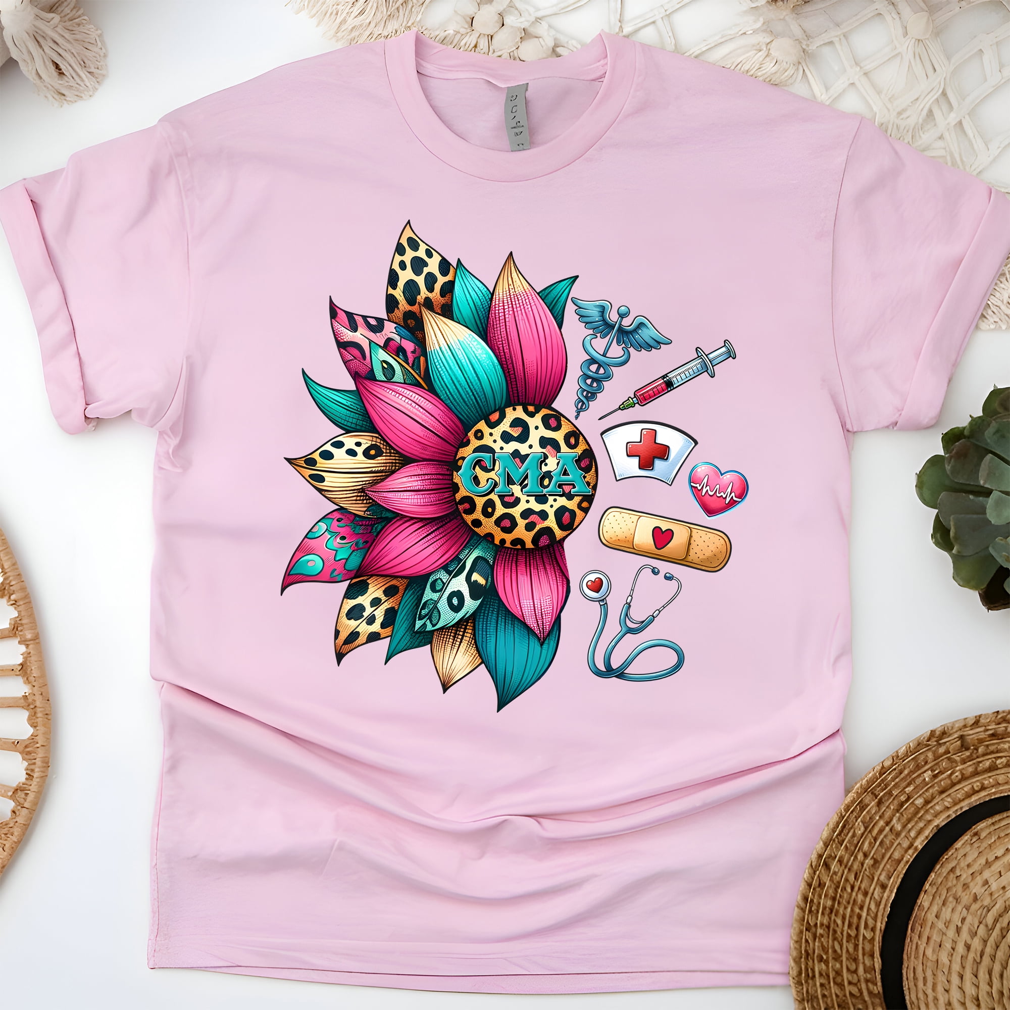 CMA Medical Assistant Graphic T-Shirt for Women, Colorful Floral Design ...