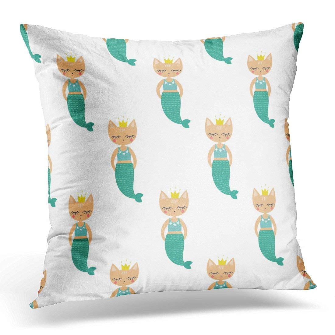 CMFUN Creatures Mermaid Kitten on White Sea Child Drawing Style Cartoon ...