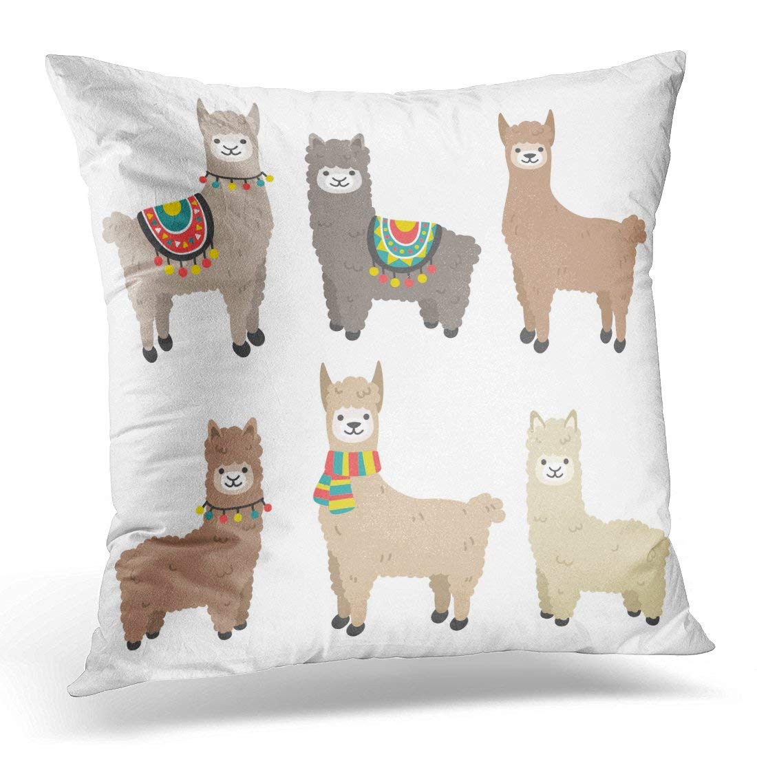 CMFUN Lama Cute Llamas and Alpacas Funny Smiling Animals White Cartoon Pillow Case Pillow Cover ...