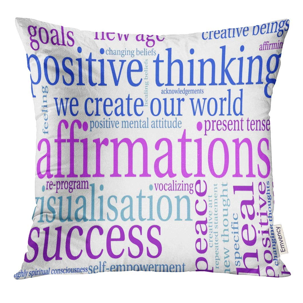 CMFUN Positive Affirmations Word Cloud on White Acknowledgements Pillow ...