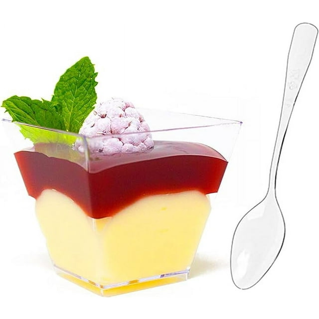 CMJJ Gourmet Mini Pyramid Disposable Cups with Spoons, Clear Plastic ...