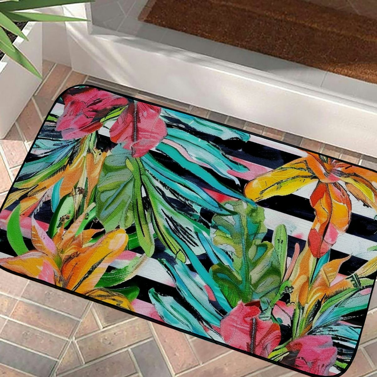 CMMY Flowers Leaves Felt Square Floor Mat Outside Entry Yard Patio Home ...