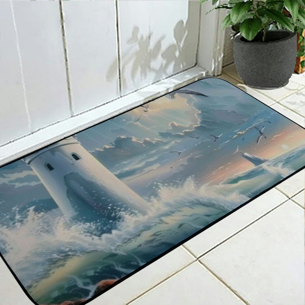 CMMY Lighthouse Bird Waves Felt Square Floor Mat for Home Entrance ...