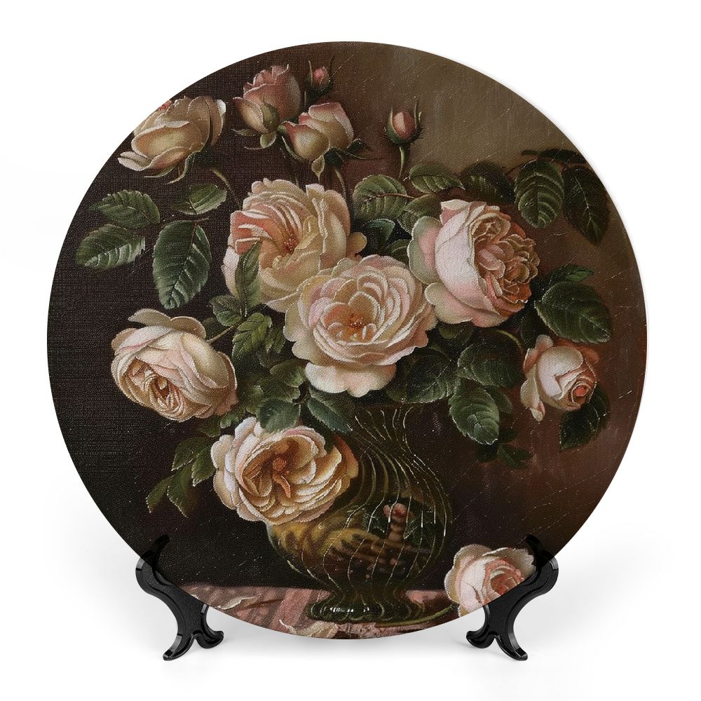 CMMY Roses Bone China Decorative Plate for Home Office Wall Decor with ...