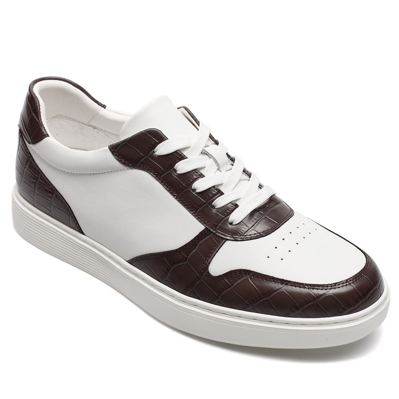 CMR CHAMARIPA Height Increasing Shoes - White & Coffee Leather Men's ...