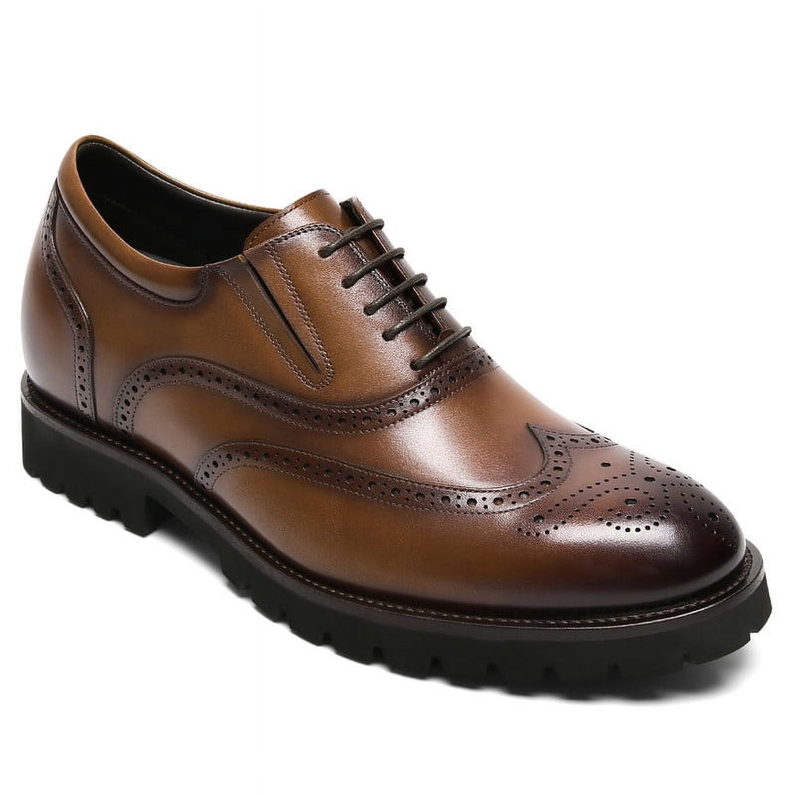 CMR CHAMARIPA Men's Elevator Dress Shoes - Brown Leather Brogue Oxford ...