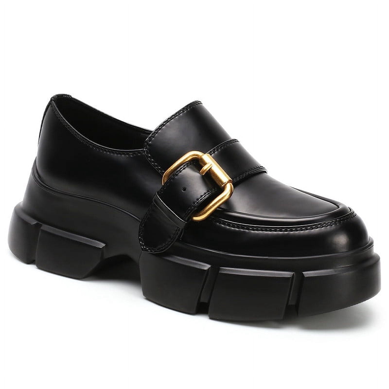 CMR CHAMARIPA Womens Black Leather Loafer Shoes Height Increasing ...