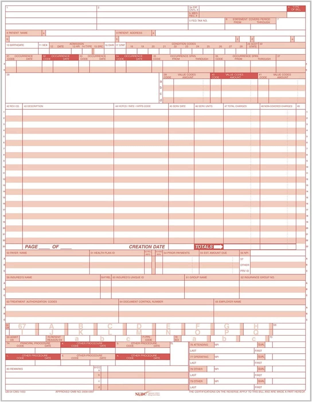 (CMS-1450) Health Hospital Insurance Claim Form, Laser 8-1/2" x 11 ...