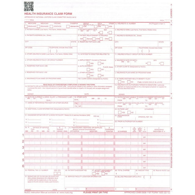 CMS-1500 Laser Printer Medical Claims Form - 2,000 sheets - Walmart.com