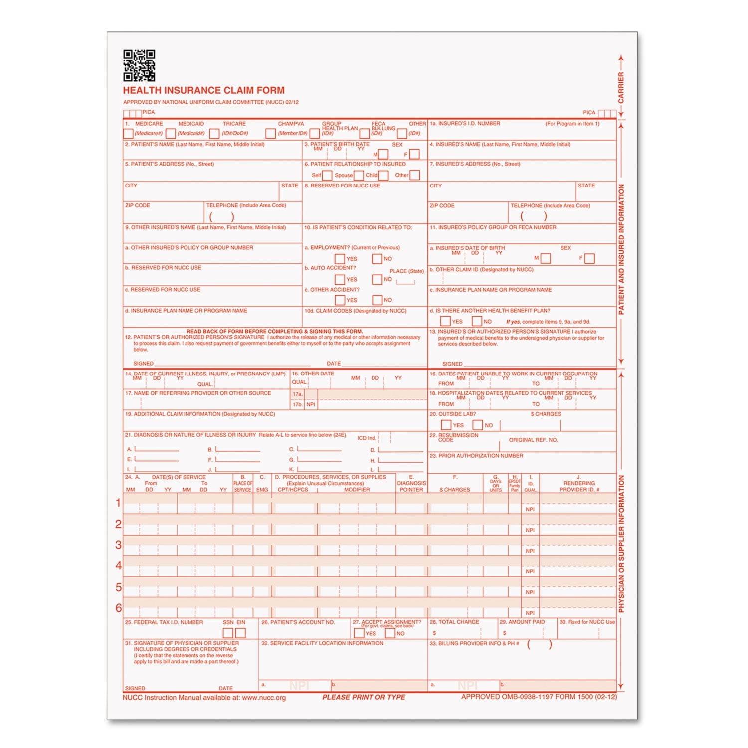CMS-1500 Medicare/Medicaid Forms for Laser Printers, One-Part (No ...
