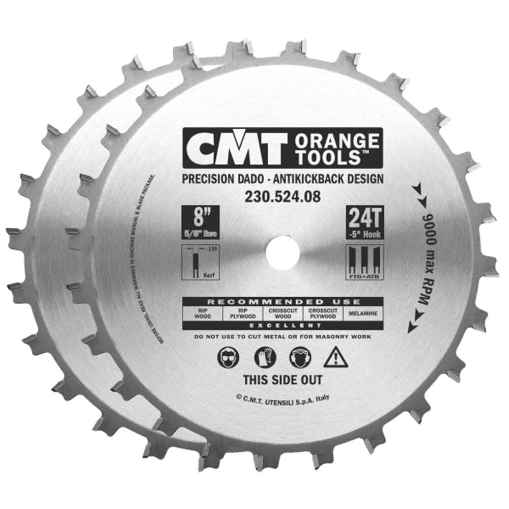 CMT Precision Dado Set, 8-Inch, 24 Teeth, 5/8-Inch Bore, High-Quality ...