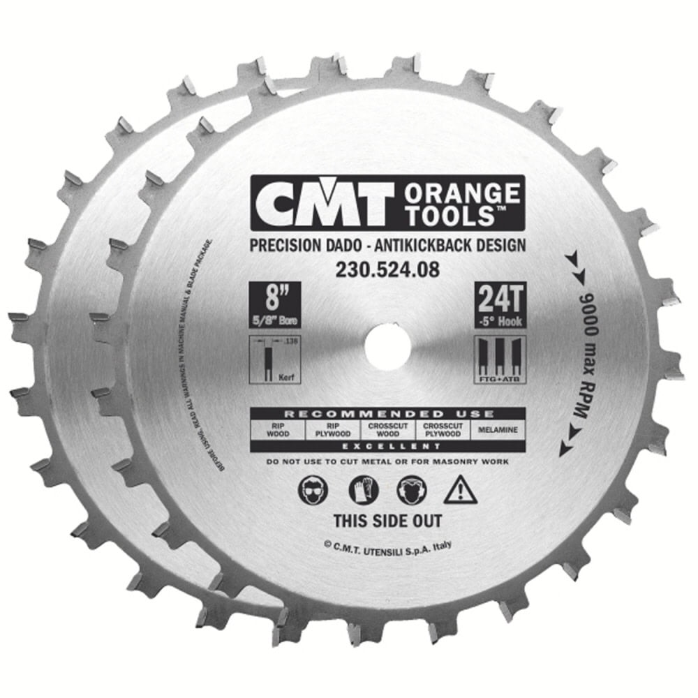 CMT 230.524.08 Precision Dado Set, 8-Inch X 24 Teeth FTG+ATB Grind with ...