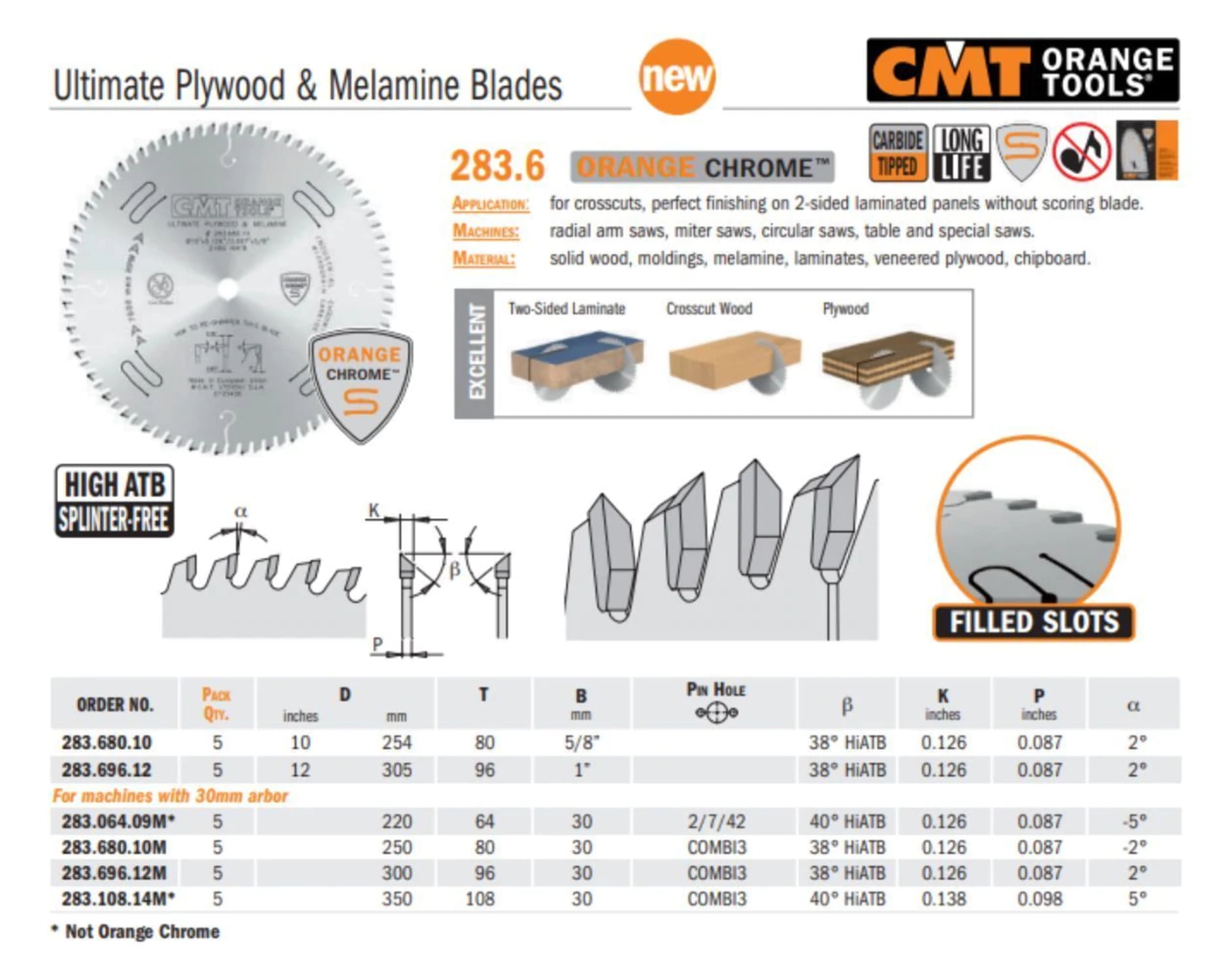 CMT 283.696.12 ORANGE CHROME ULTIMATE PLYWOOD & MELAMINE BLADE 12" x ...