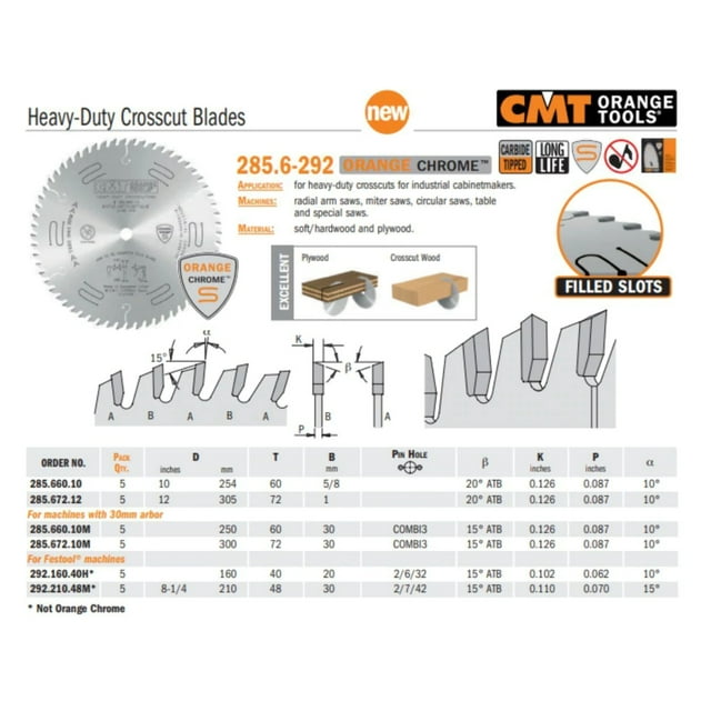 CMT Orange Chrome Heavy-Duty CROSSCUTTING Blade 10" x T60 ATB,D 10 ...