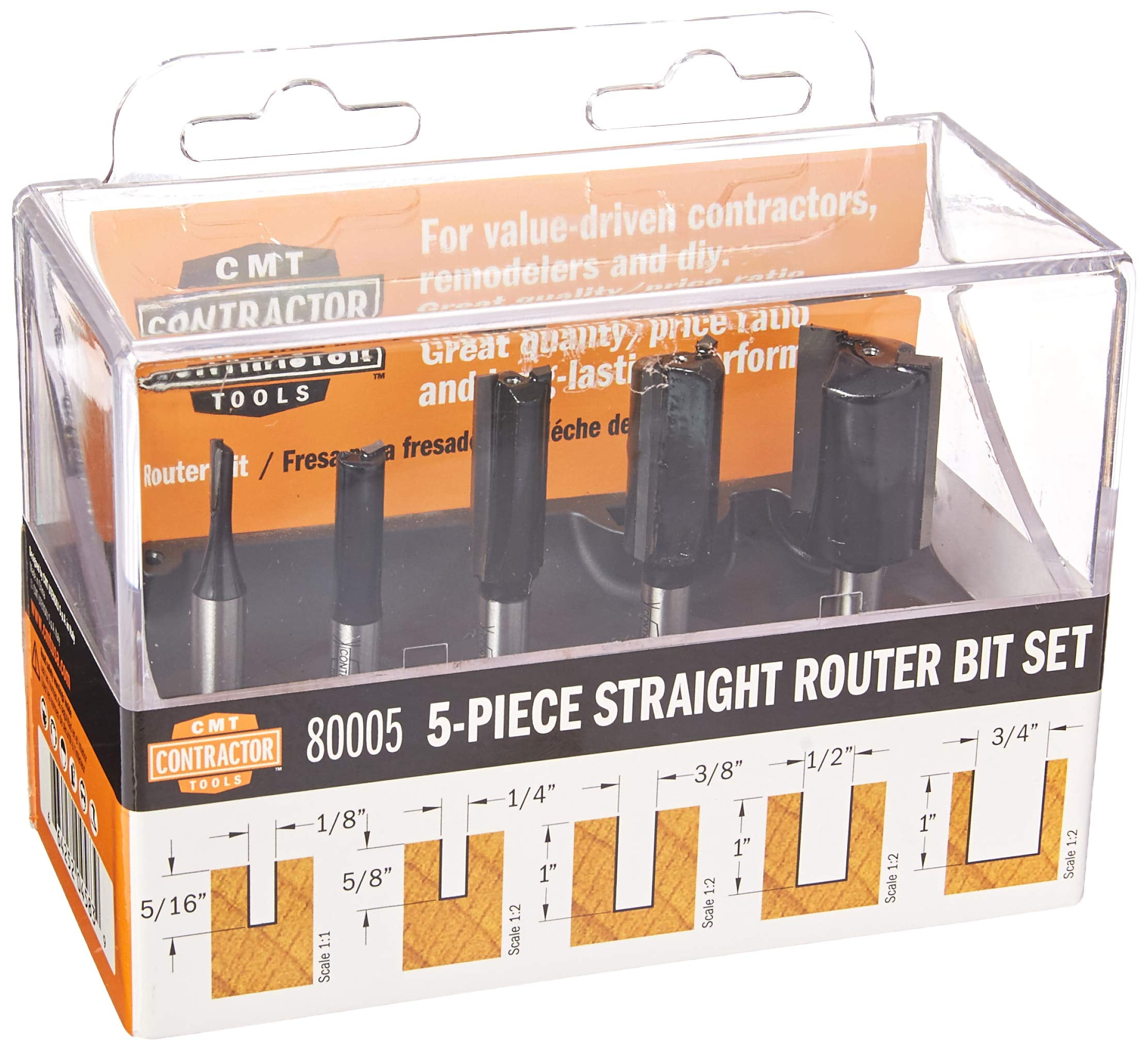 CMT 80005 5Piece Straight Router Bit Set 1/4" Shank - Walmart.com