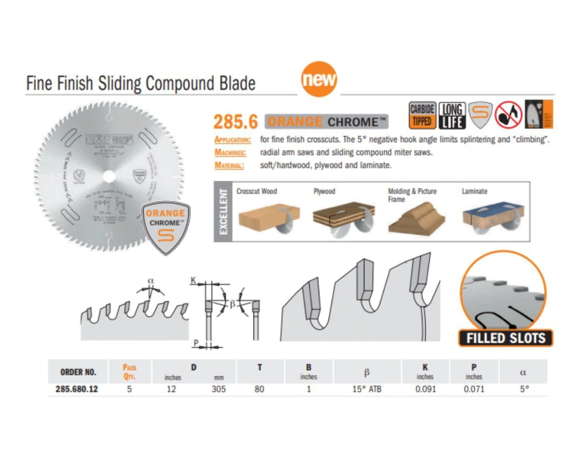 PTFE Coated Saw Blade For Fine Finish CMT 219.090.12 12-Inch 90-Tooth ...