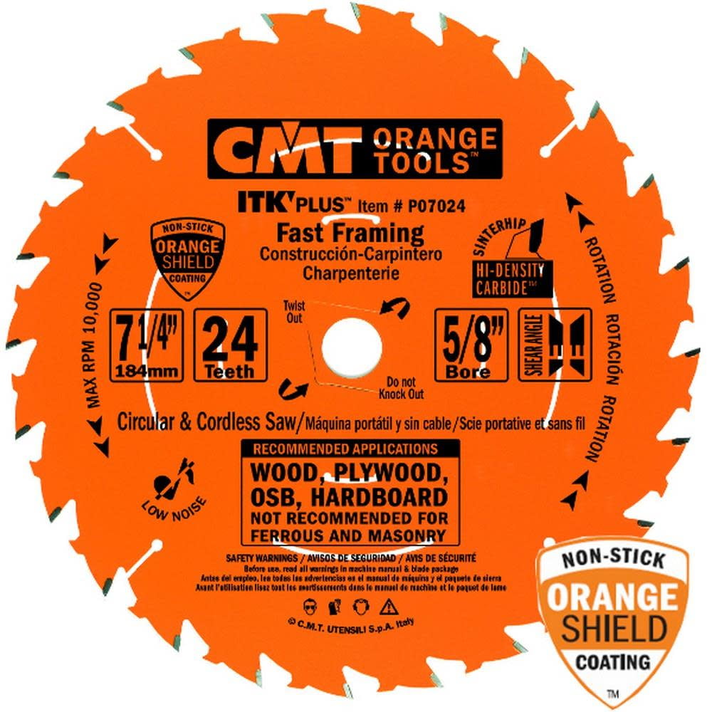 CMT P07024 ITK Plus Fast Framing Saw Blade, 7-1/4 x 24 Teeth, 10° ATB ...