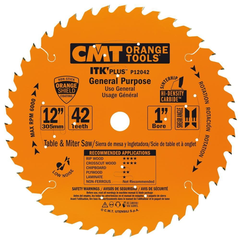 CMT P12042 ITK Plus General Purpose Saw Blade, 12 x 42 Teeth, 10 ATB ...