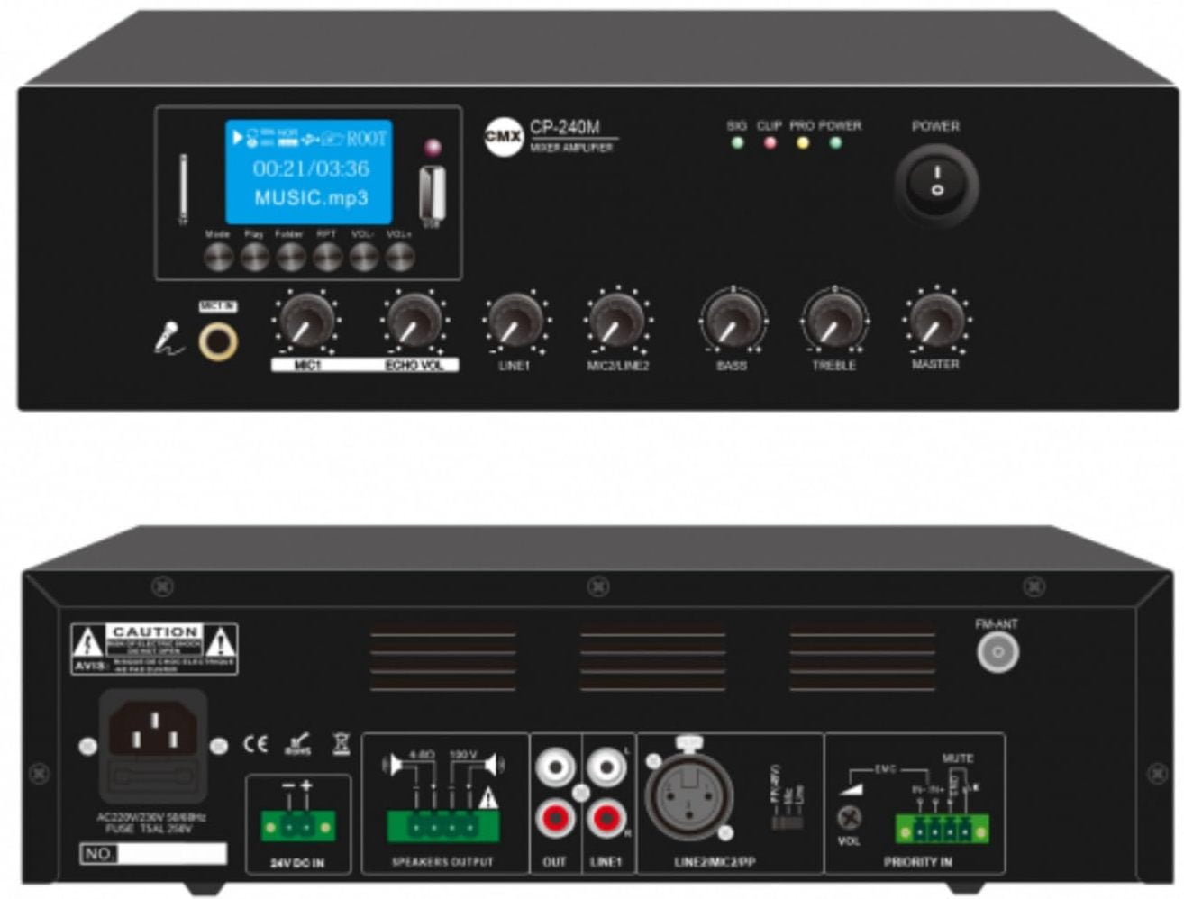 CMX Audio CP-500M Tabletop Mixer/Amplifier with USB/SD/FM/Bluetooth ...