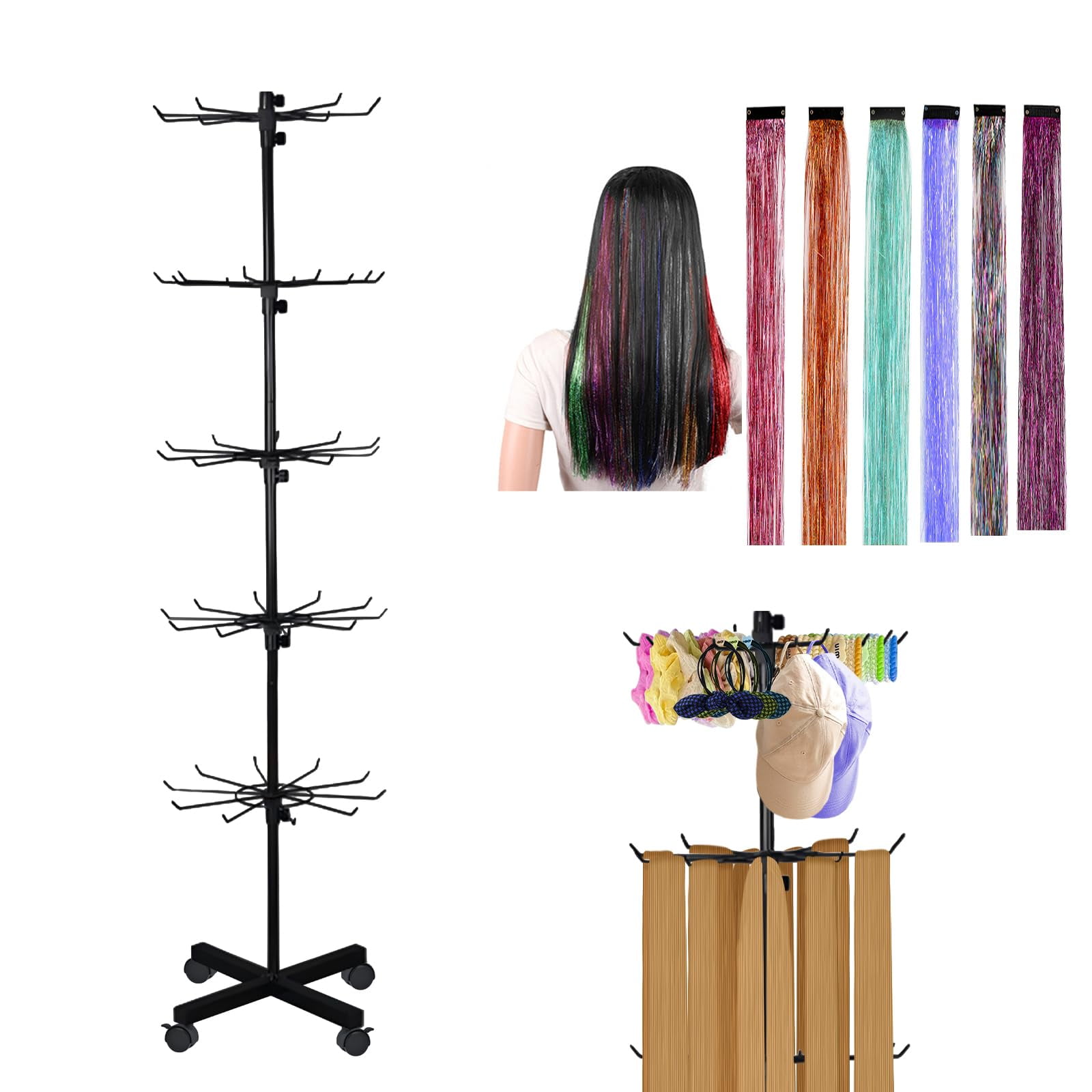CMXZSAM Braiding Hair Rack with 6 Colors Hair Tinsel Kit, 5 Tier ...
