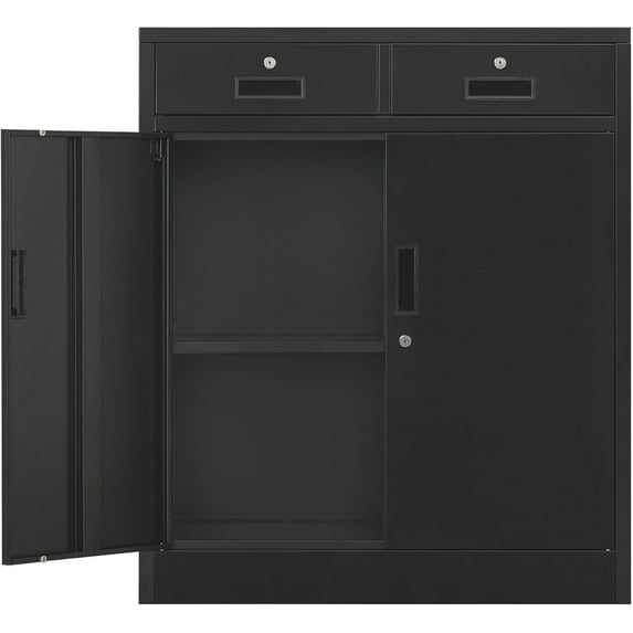 CMY Metal Storage Cabinet, Locking Storage Cabinet with Two Drawers, 36 ...
